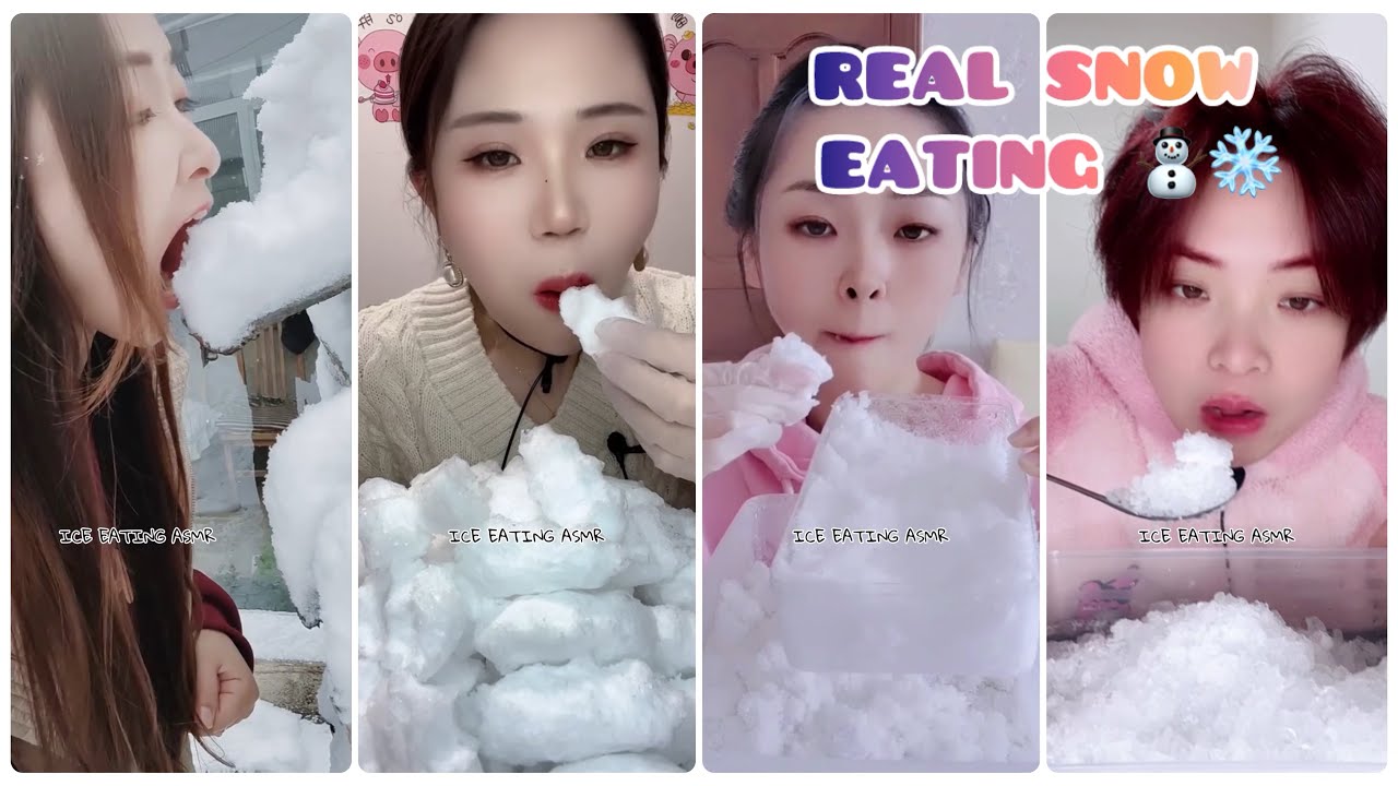 Real snow eating & Ice eating asmr & ice scraping deep freezer asmr ...