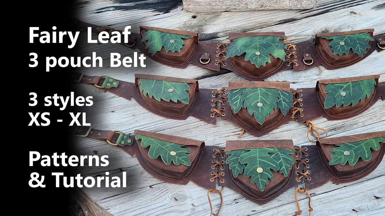 How to Make a Fairy Leaf Belt with 3 Pouches | Leathercraft Pattern ...