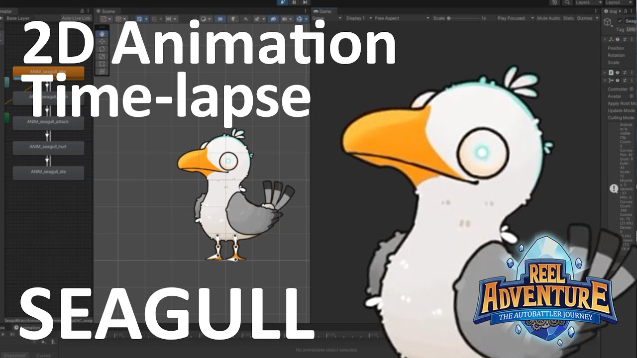 2D Animation Time-lapse | Seagull Enemy | Reel Adventure | Unity - YouTube