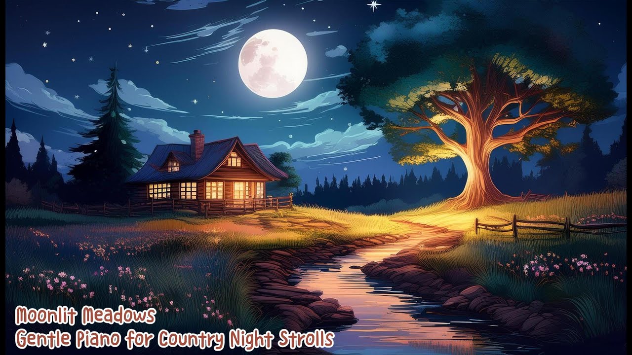 Moonlit Meadows: Gentle Piano for Country Night Strolls | 1Hr Soothing ...