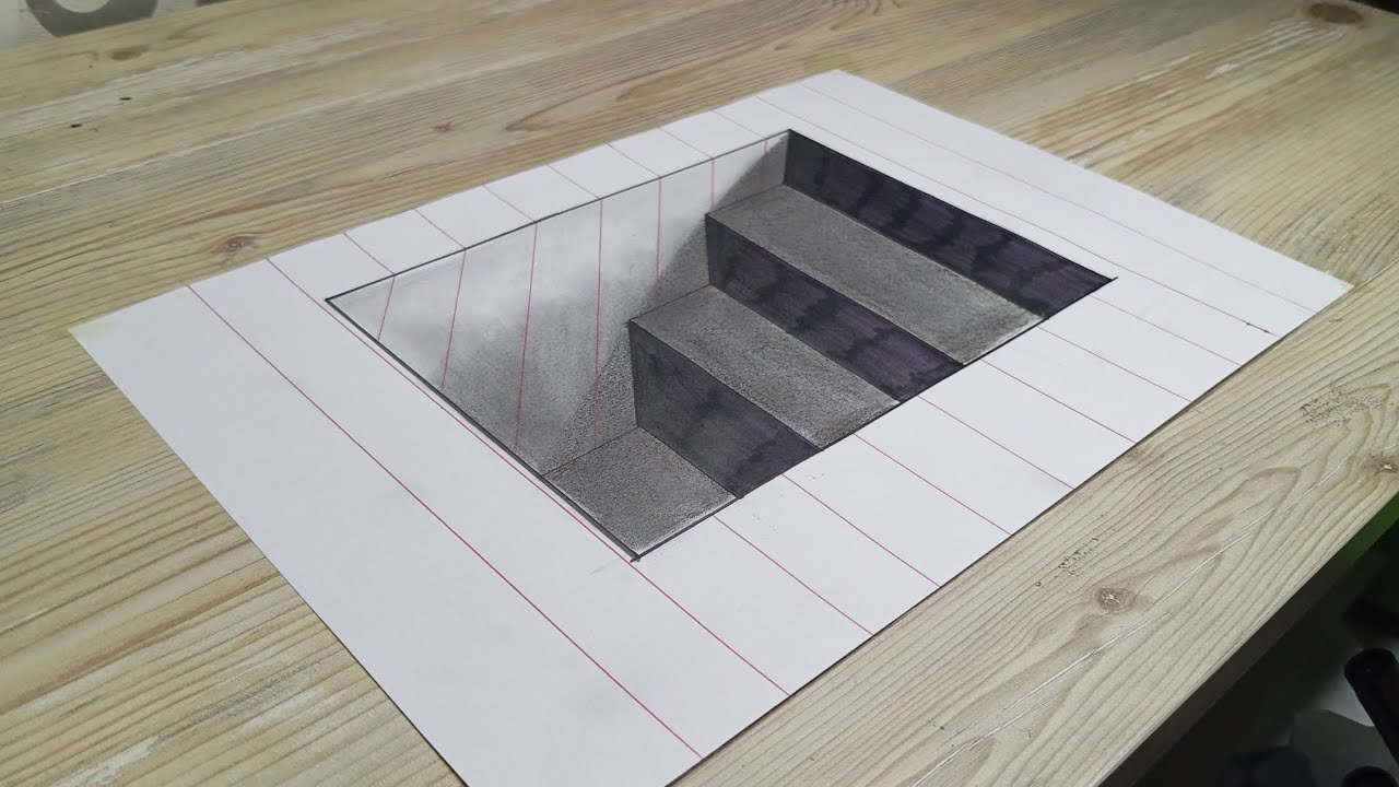 3d drawing stairs on paper for beginners - YouTube