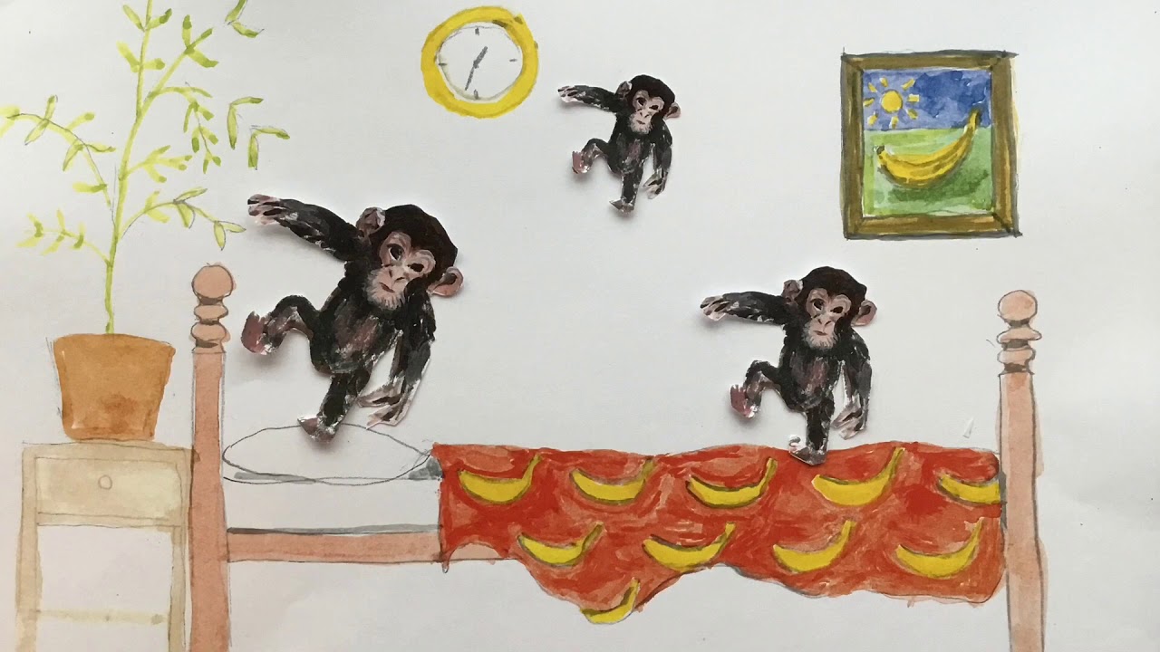 Räkneramsa: Fem små apor hoppade i sängen | Ramsor för barn - YouTube