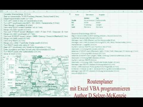 Routenplaner mit VBA Excel programmieren Author D.Selzer-McKenzie - YouTube