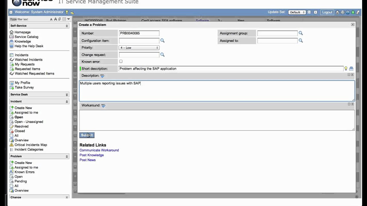 Creating a Problem from multiple Incidents - YouTube