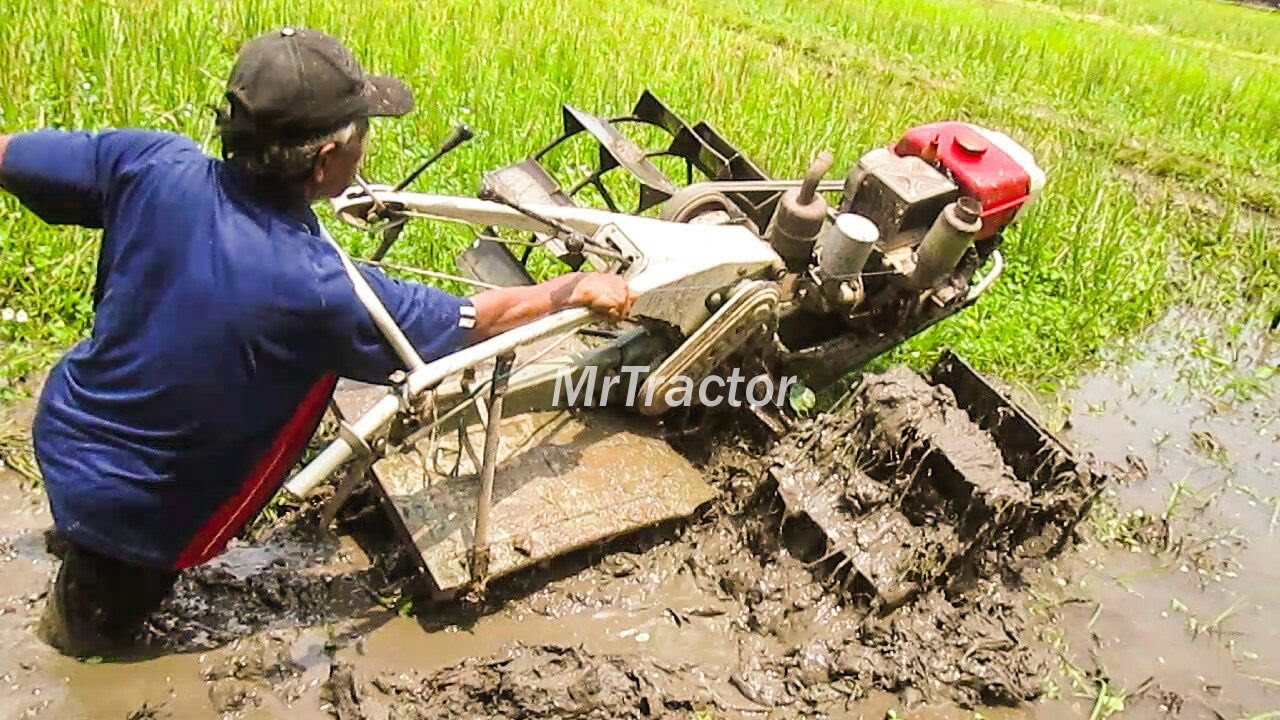 Rotary Two Wheel Tractor Working in Deep Mud and Pit Stop - YouTube