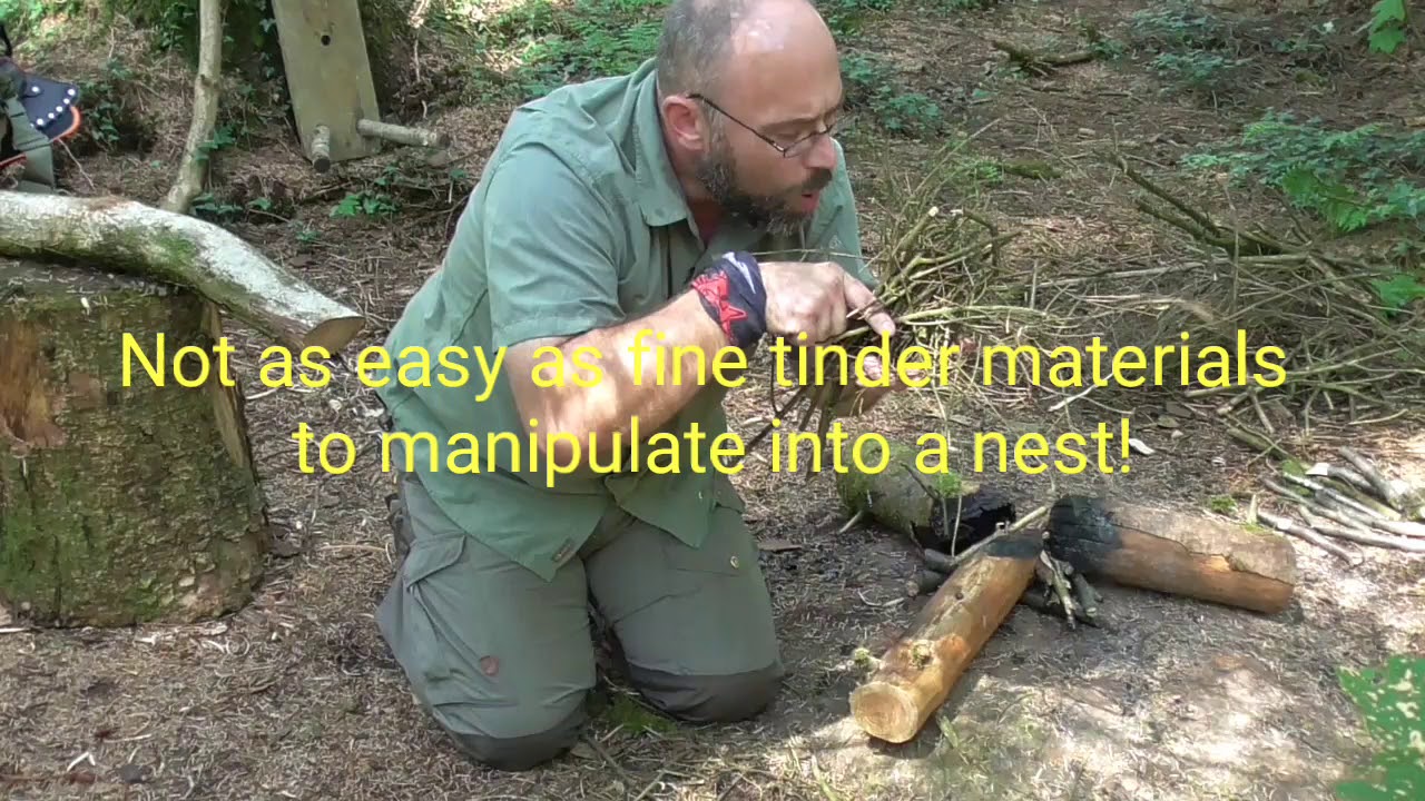 Tinder bundle of twigs, char punk wood. - YouTube