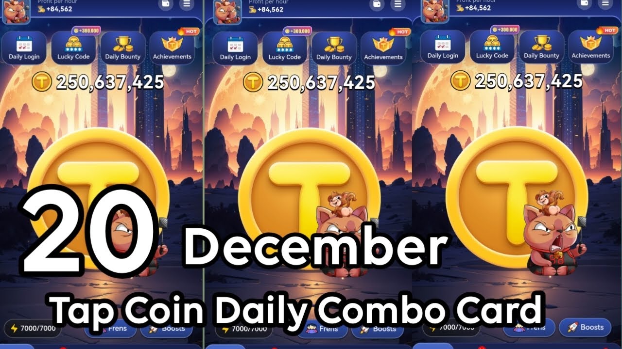 Tap Coin Daily Combo Card today|| Tap Coin Daily Bounty today 20 ...