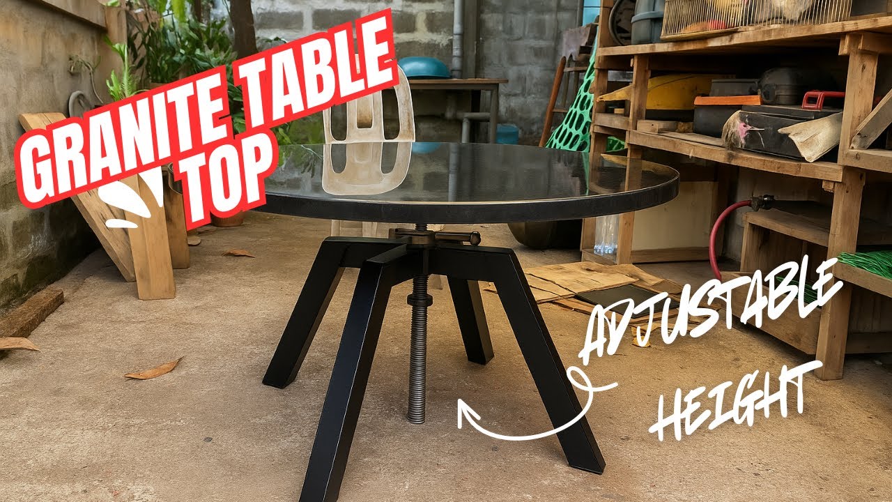 DIY Adjustable Height Granite Table Using a Shoring Jack | Industrial ...