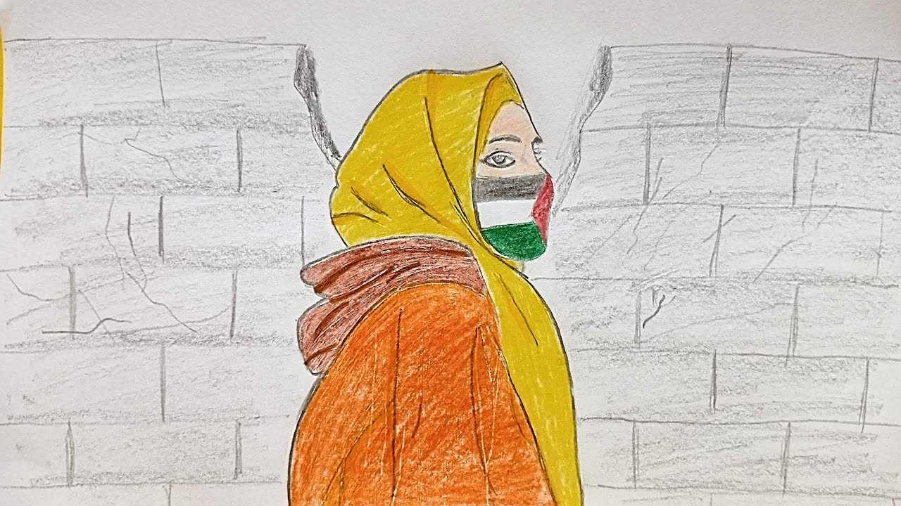 Palestine Drawing •| Girl with Palestinian Flag Mask •| Free Palestine ...