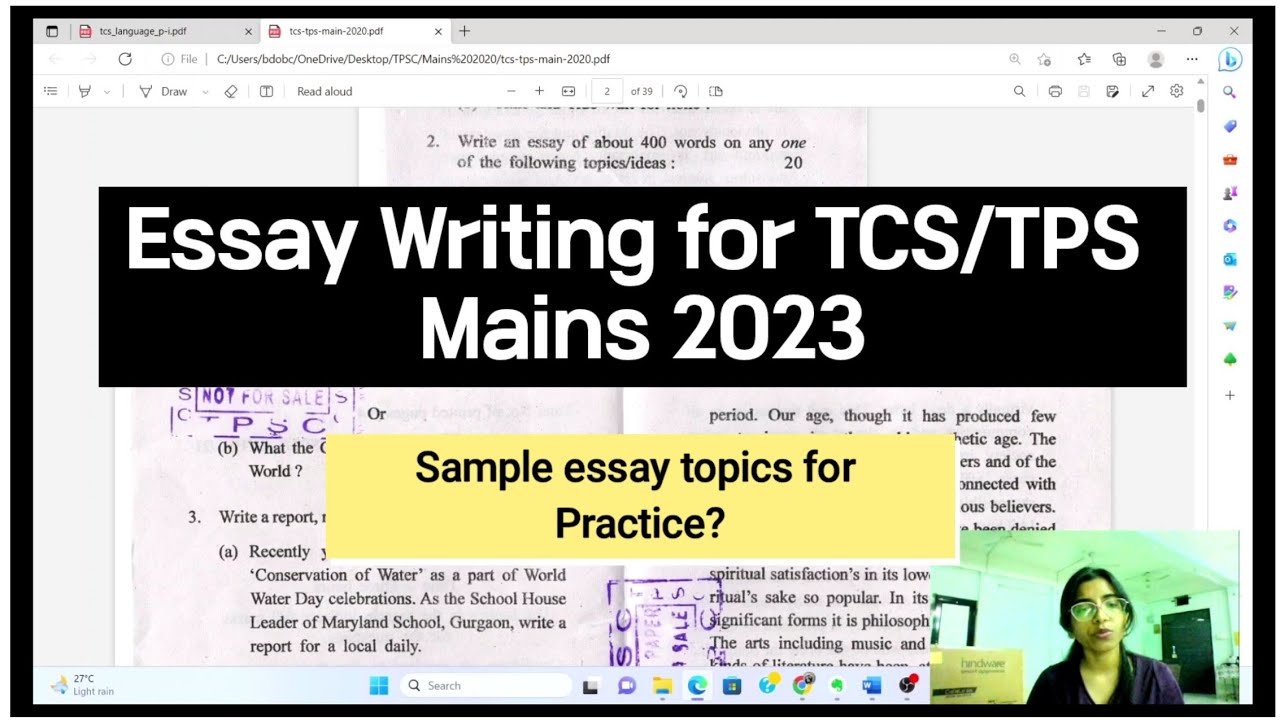 How to write an Essay? | Practice topics for Essay Writing | TCS/TPS ...