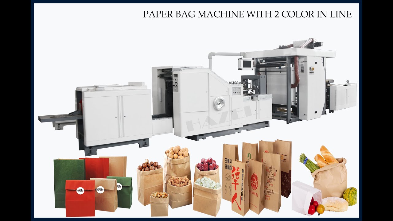square bottom paper bag making machine with 2 colors in line - YouTube