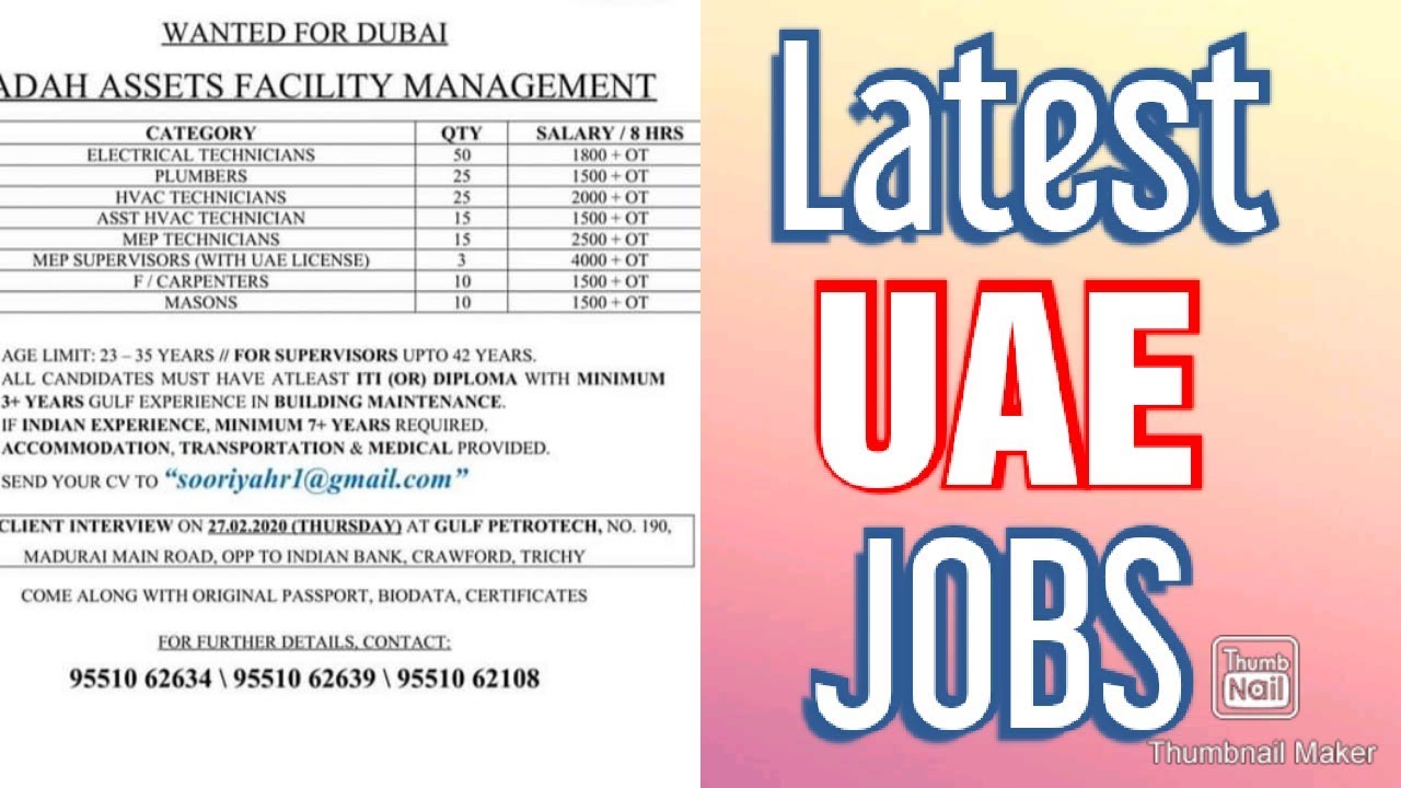 Gulf new vacancy | jobs in Dubai | UAE new jobs 2020 | - YouTube