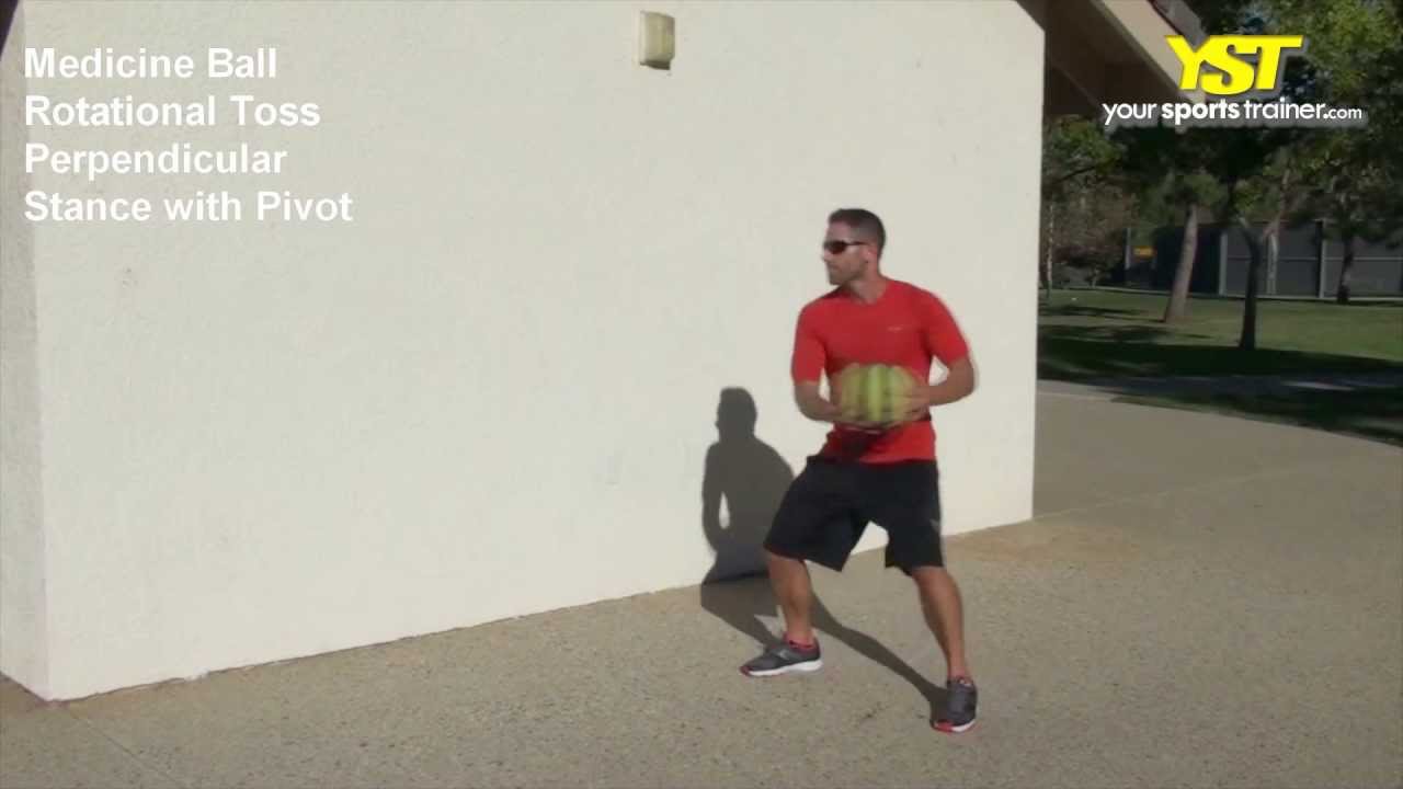 Medicine Ball Rotational Toss Perpendicular Stance with Pivot - YouTube