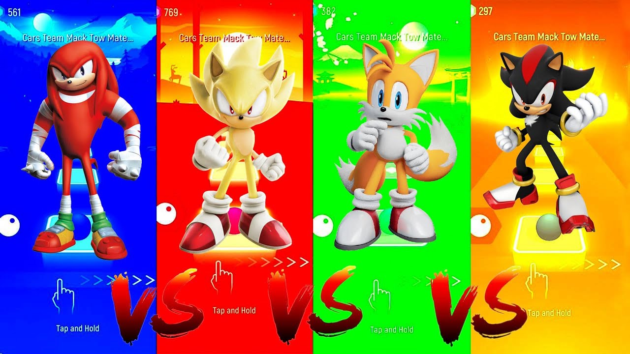 Knuckles vs Super Sonic vs Tails vs Shadow | Tiles Hop Edm Rush - YouTube