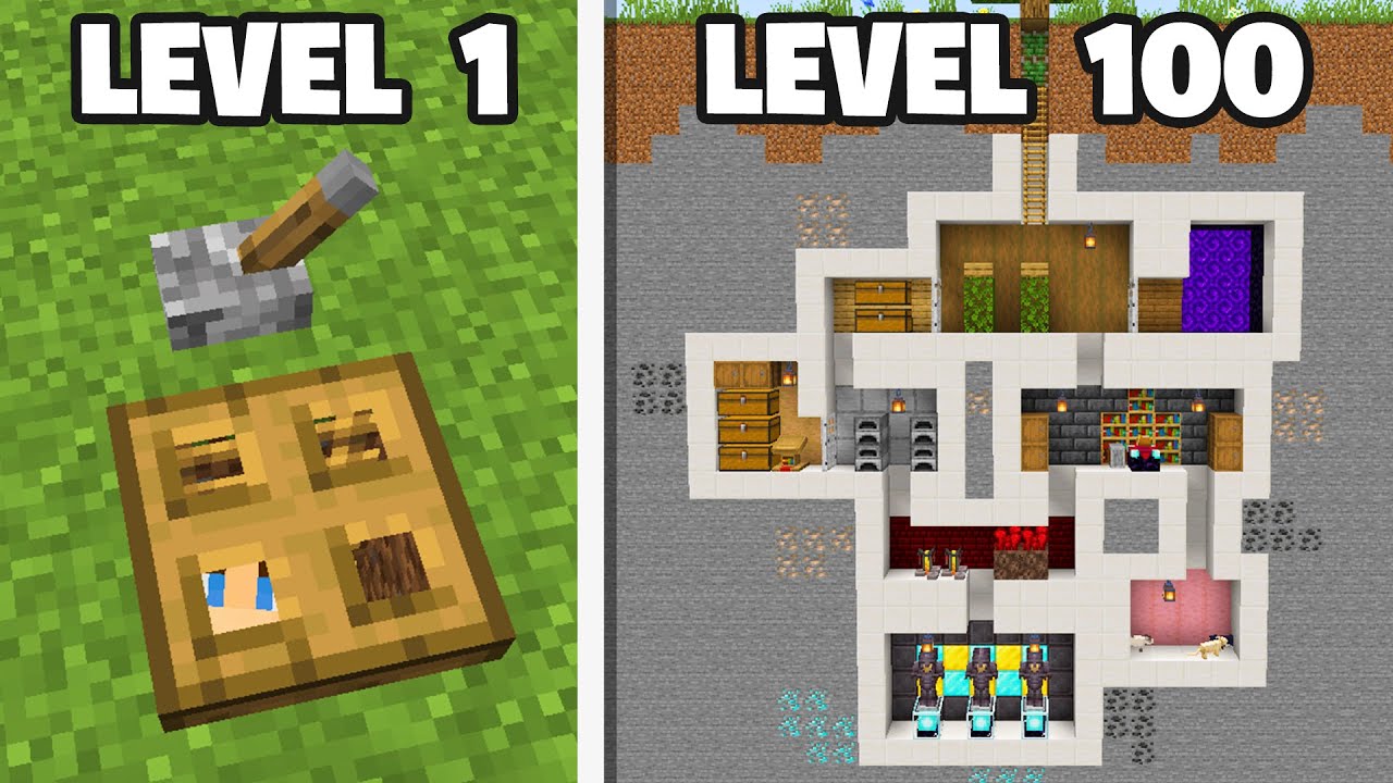 Testing Minecraft's Secret Bases from Level 1 to Level 100 - YouTube