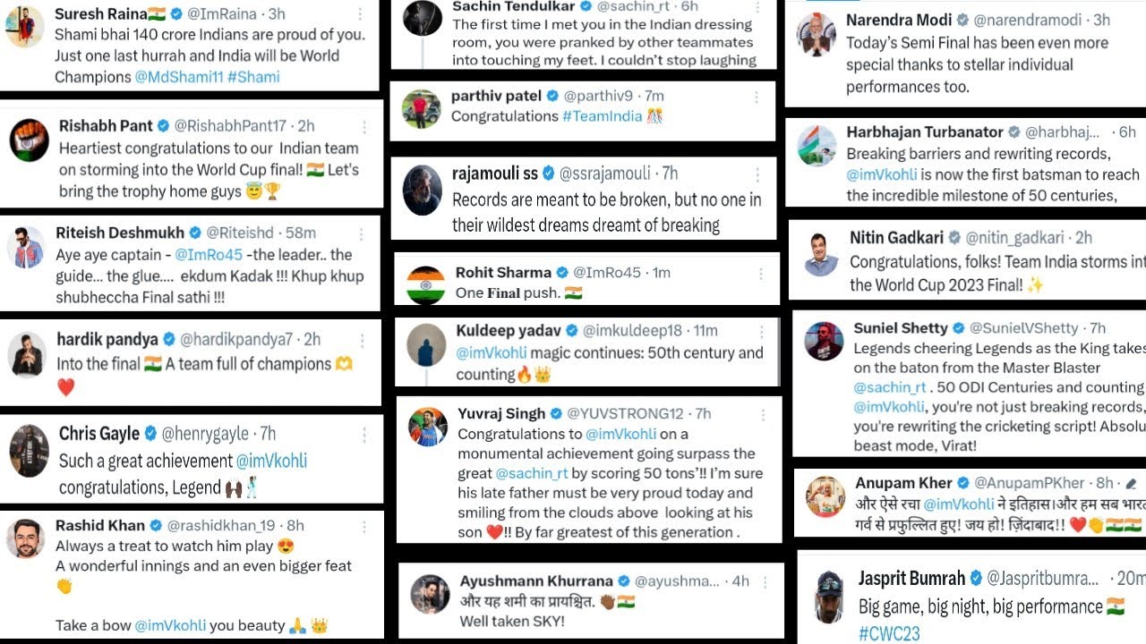 Celebrities and Cricket Legends Tweets on India's Semi Final Win l ...