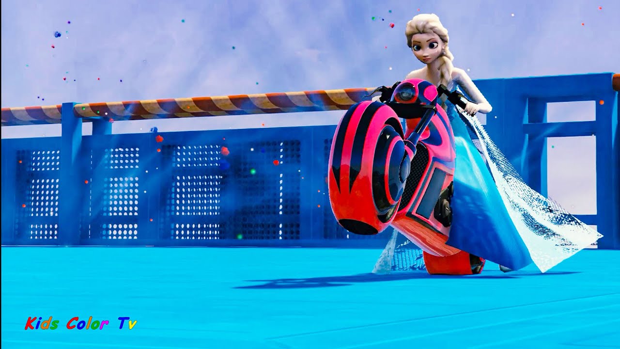 Disney Frozen Elsa Riding a Motorcycle #Learn Colors with your ...