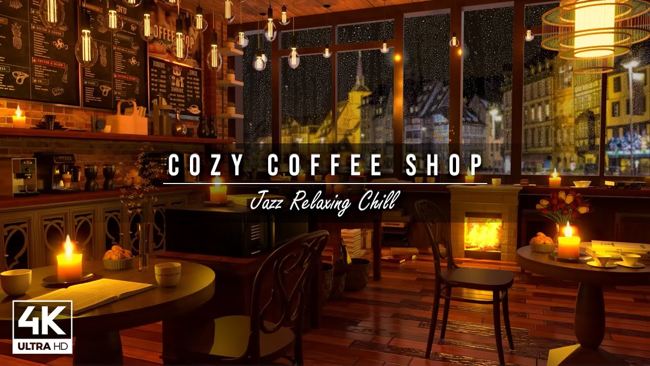 A Rainy Day in Cozy Coffee Shop 4K ☕ Background Instrumental to Relax ...