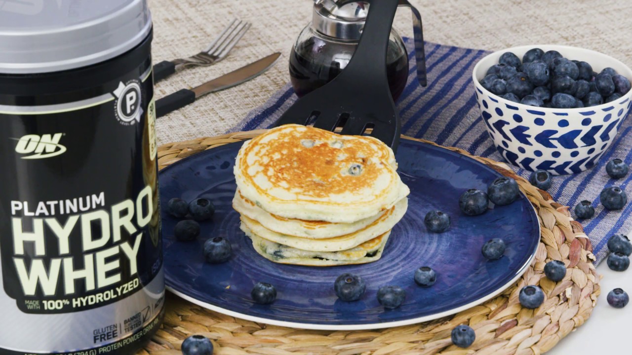 Hydrowhey Protein Blueberry Pancakes - YouTube