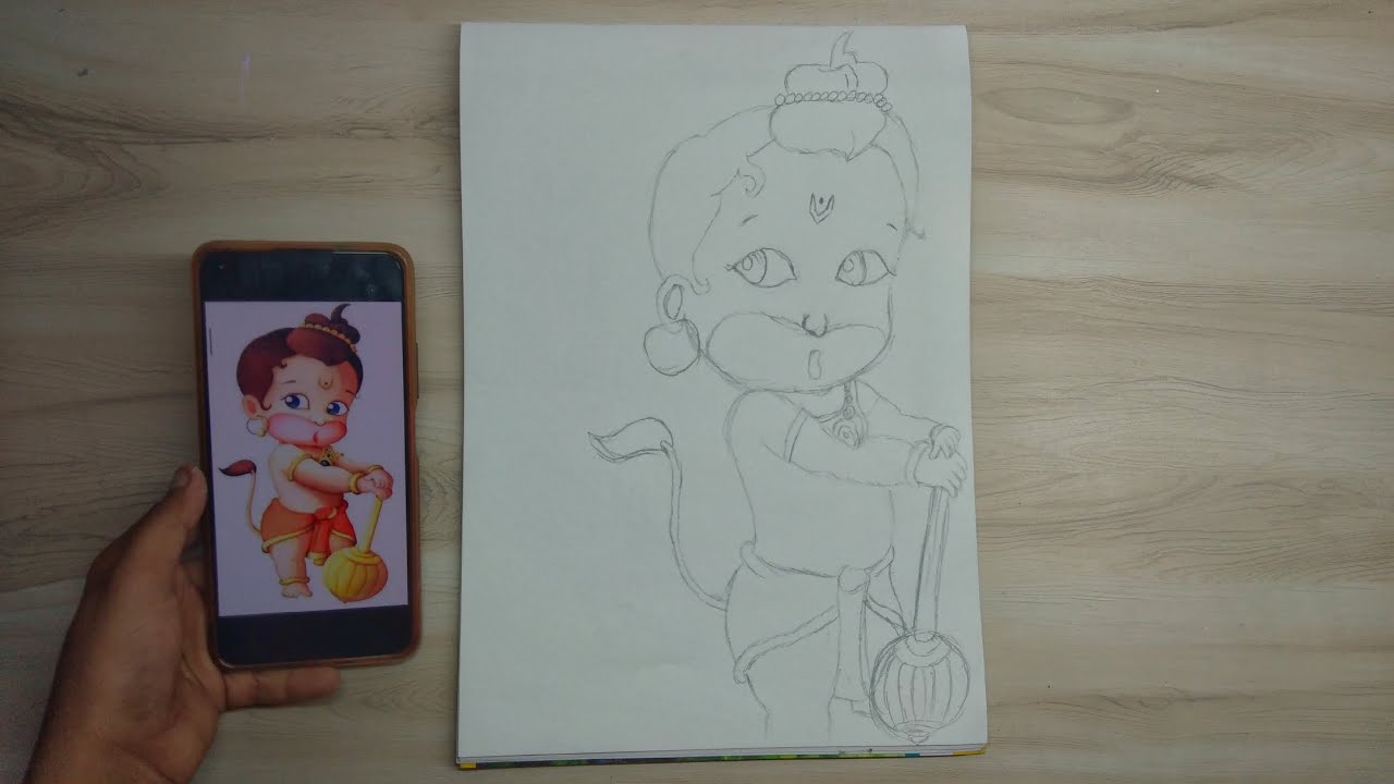 Bal hanuman outline tutorial | Easy tutorial | Little hanuman drawing ...