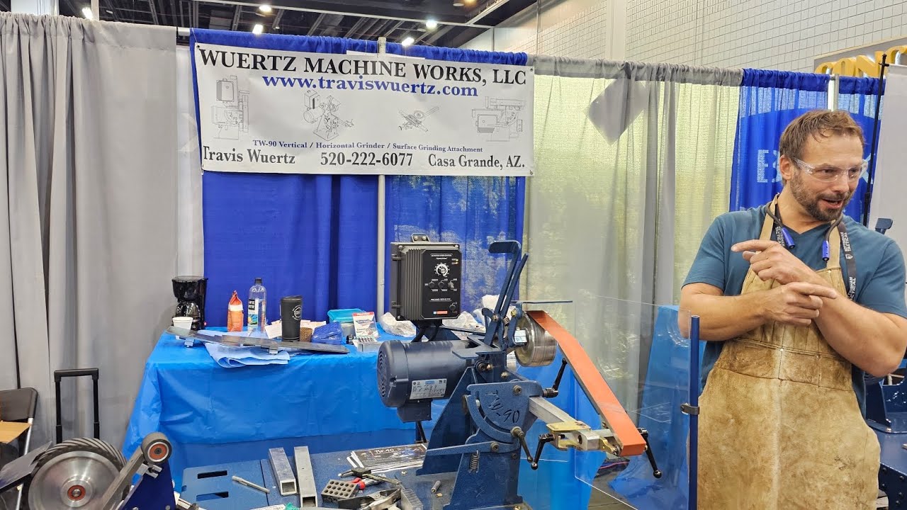 Travis Wuertz shows a demo on his TW-90 how to taper a knife tang at ...