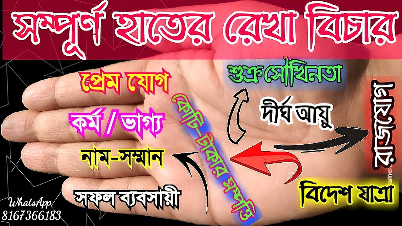 হাতের সম্পূর্ণ রেখা বিচার।palm reading in bengali. palmistry video. # ...