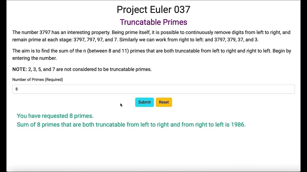 Project Euler 037 - Truncatable Primes - YouTube