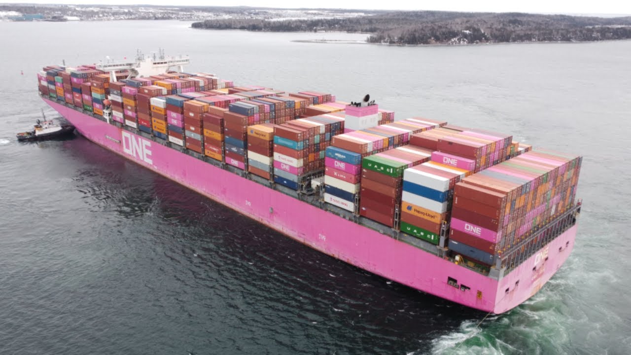 Awesome 4K View! Very Large Container Ship ONE IBIS Inbound into ...