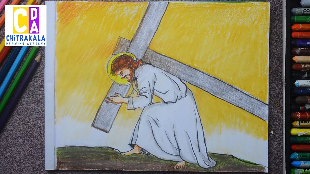 How to draw good friday drawing theme step by step, Crucifixion of ...