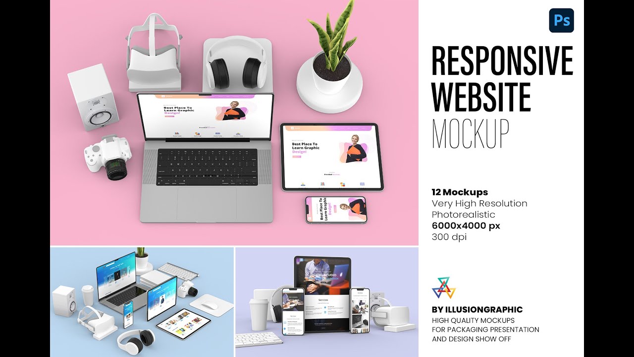 Responsive Website Mockups - 12 views - YouTube