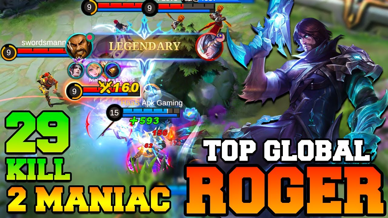 29 Kills + 2 Maniac Roger No Death & No Recall !! New Buffed Roger MLBB ...