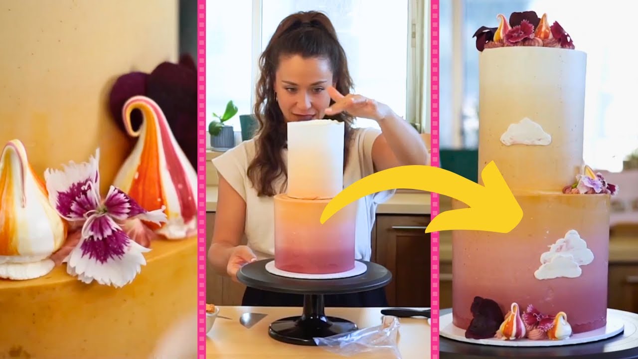 Gâteau Effet Dégradé Coucher de Soleil avec Nuages de Crème au Beurre 🌅 ...