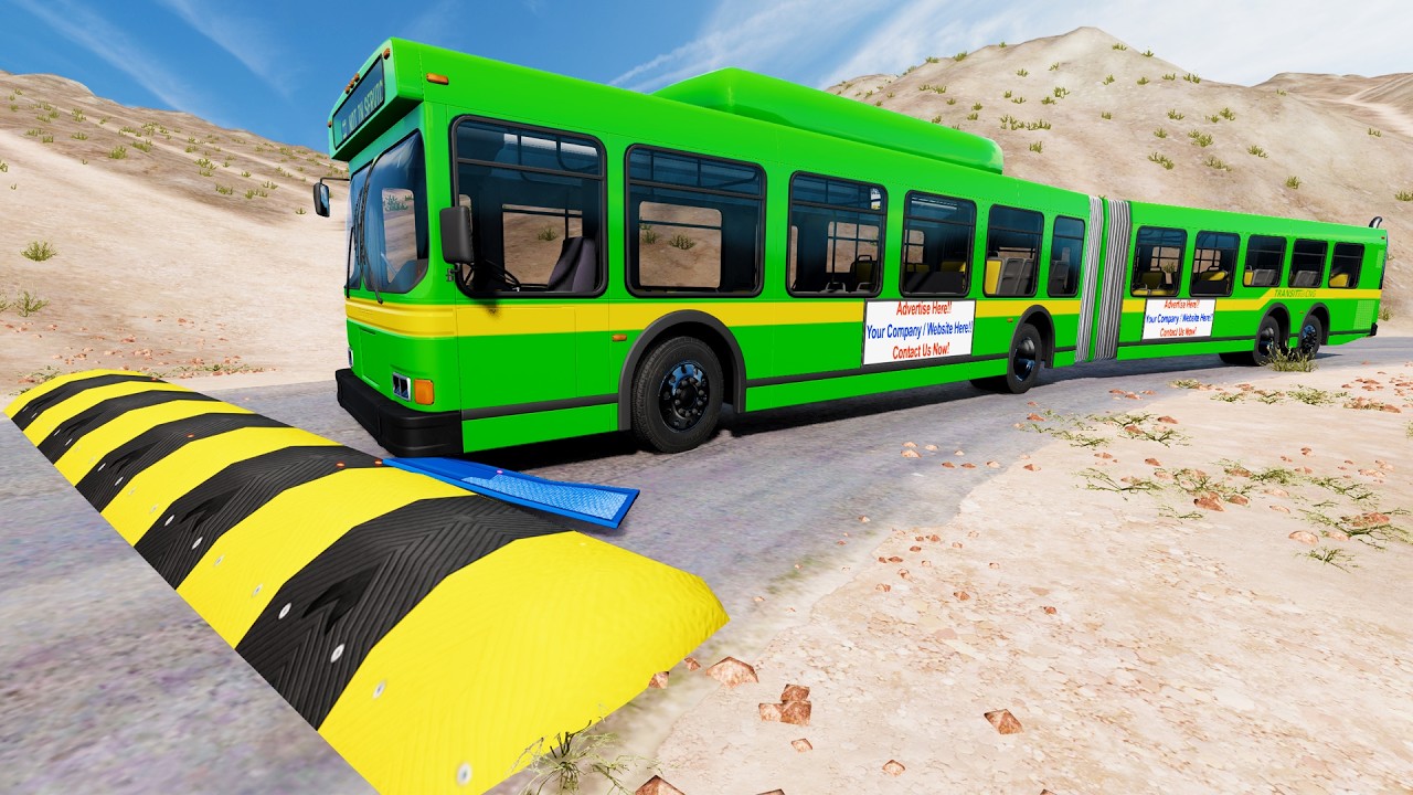 SCHOOL BUS, CITY BUS, LONG BUS Vs MASSIVE SPEED BUMPS - BeamNG.Drive ...