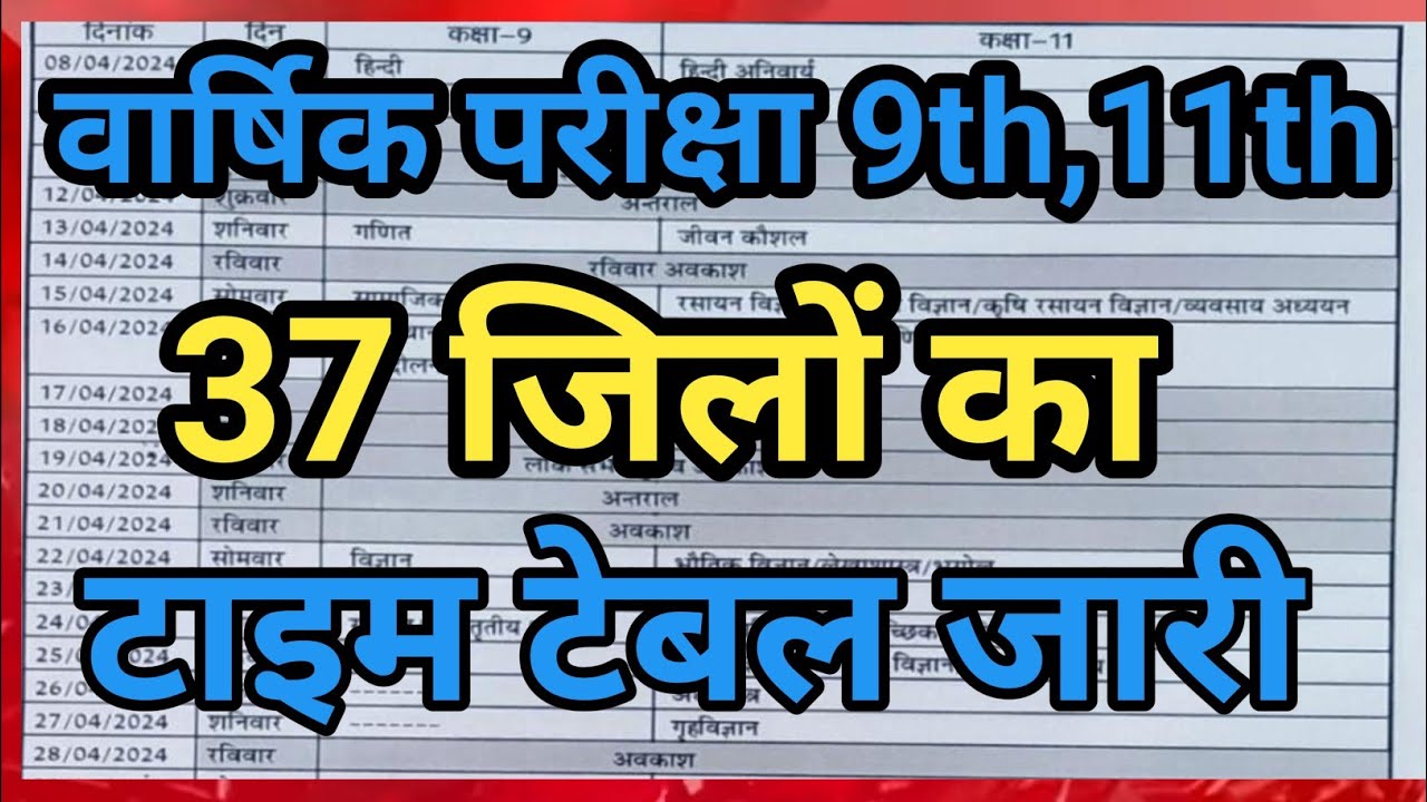 Rajasthan 9th , 11th Time Table 2024 , Rbse Exam 2024 Class 9th , 11th ...