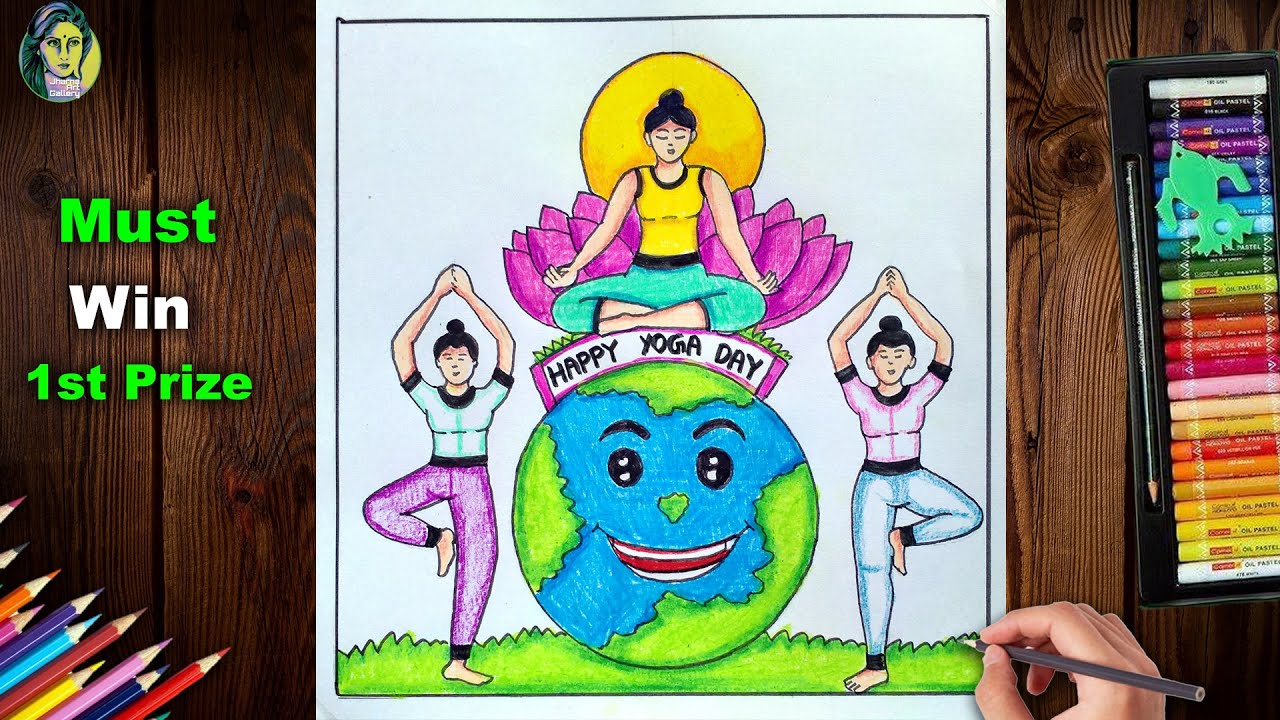 International Yoga Day Drawing Easy | Yoga Day Drawing Step By Step ...