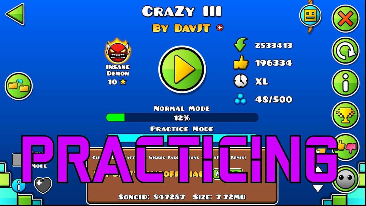 Practicing CraZy III (Insane Demon) | Geometry Dash - YouTube