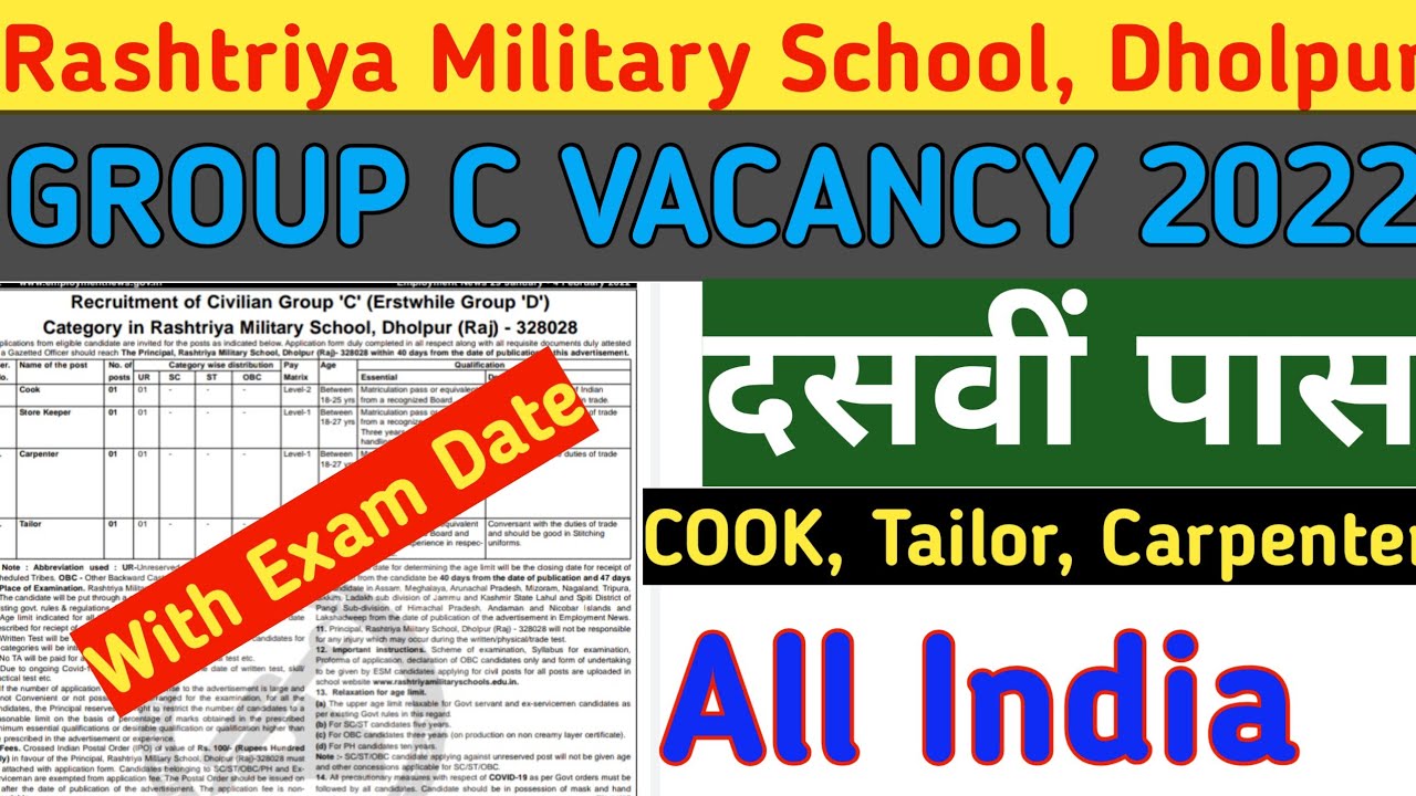 Rashtriya Military School, Dholpur भर्ती// दसवीं पास RMS Recruitment ...