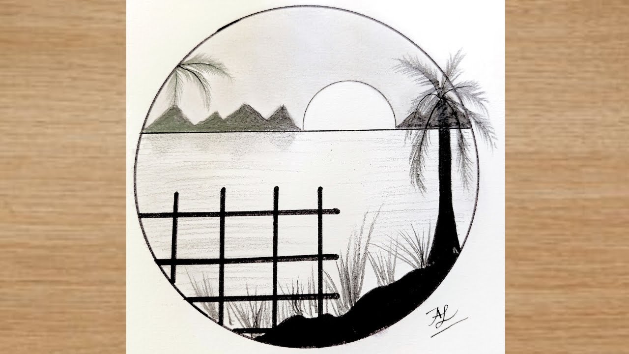 How to draw Easy circle drawing / Landscape Drawing / Easy Pencil ...