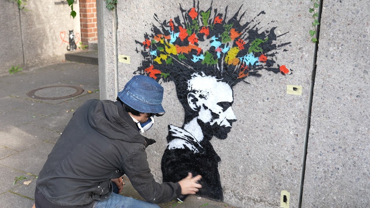 Street Art - Painting of TABBY "Flower Punk" Stencil - YouTube