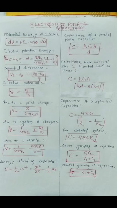 Electrostatic potential and capacitance physics class 12 all formula #11th #physiqu #capacitor ...