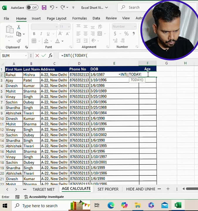 ‼️Don't do it manually‼️ How to calculate Age with DOB in Excel #exceltips - YouTube