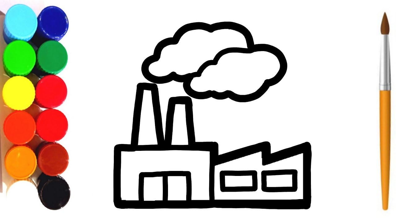 Factory Drawing, Painting and Coloring for Kids | How to Draw a Mill ...