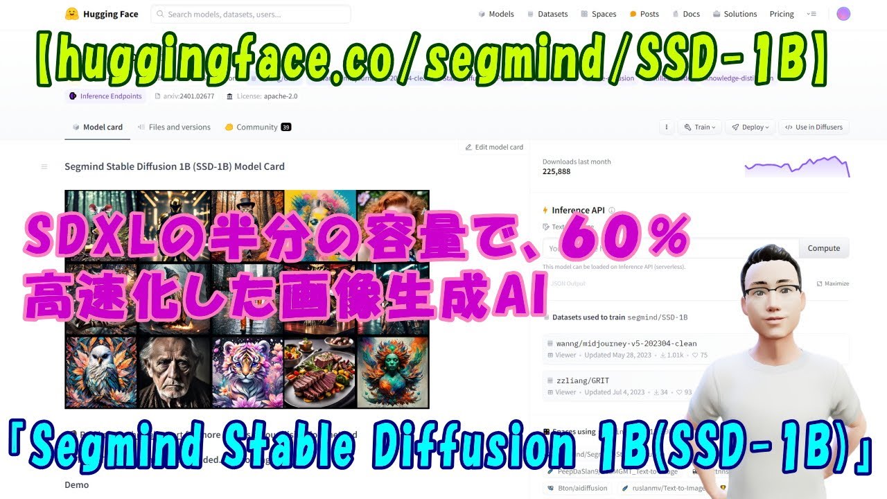 【huggingface.co/segmind/SSD-1B】SDXLの半分の容量で、60％高速化した画像生成AI『Segmind Stable Diffusion 1B(SSD-1B ...