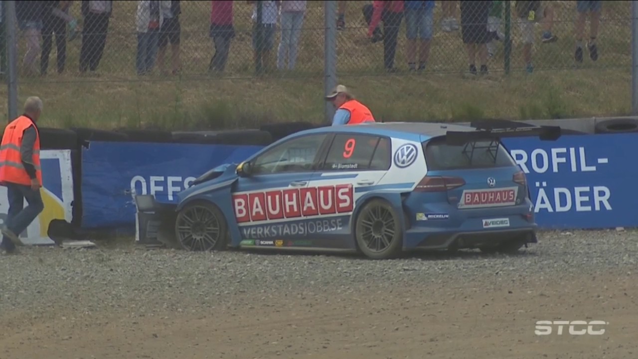 STCC 2017. Race 2 Falkenbergs Motorbana. Fredrik Blomstedt Crash - YouTube