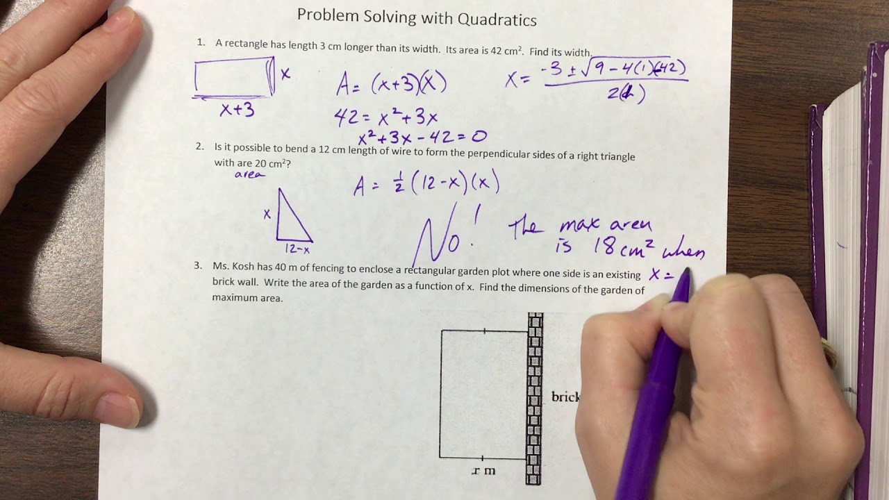 Problem Solving with Quadratics - YouTube