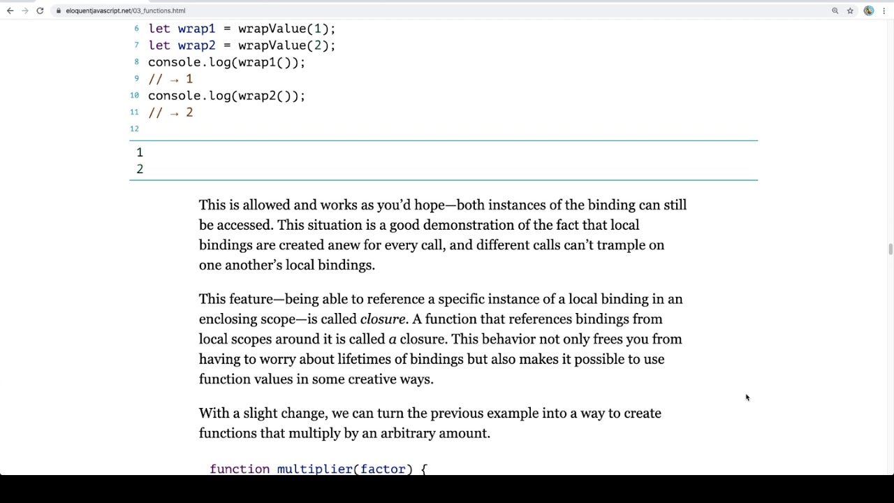 Eloquent Javascript Read Along Functions 008 Closure Youtube