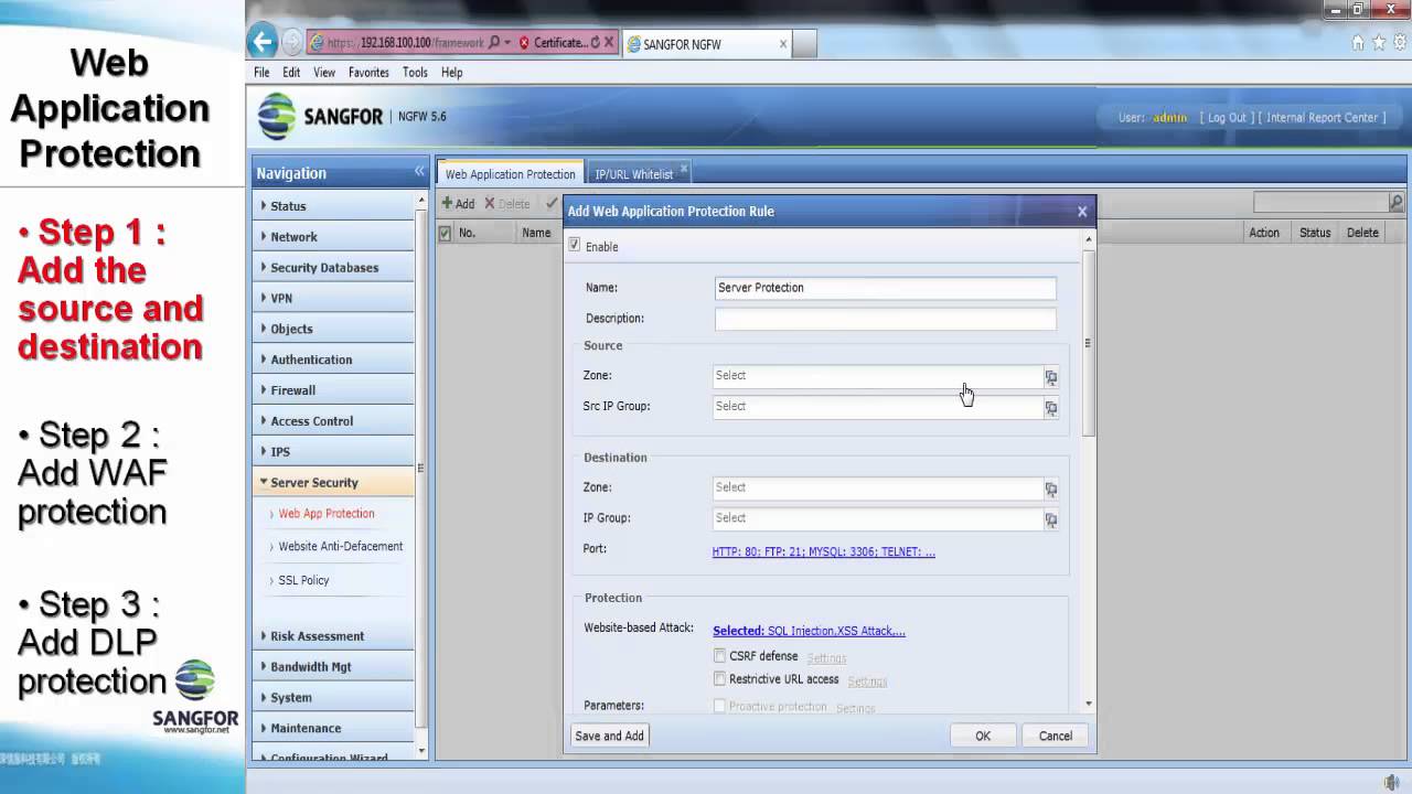 SANGFOR NGFW WAF Configuration - YouTube
