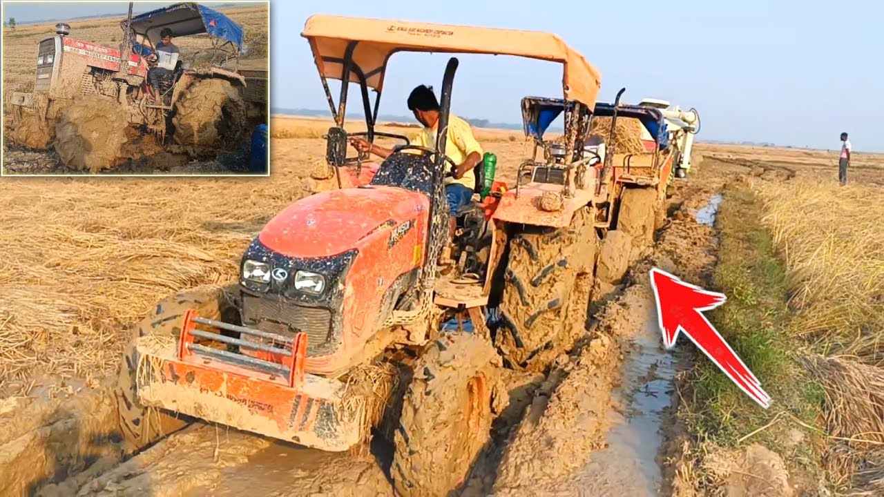 Massey Ferguson 246 4wd tractor paddy load trolley stuck in mud || Halp ...