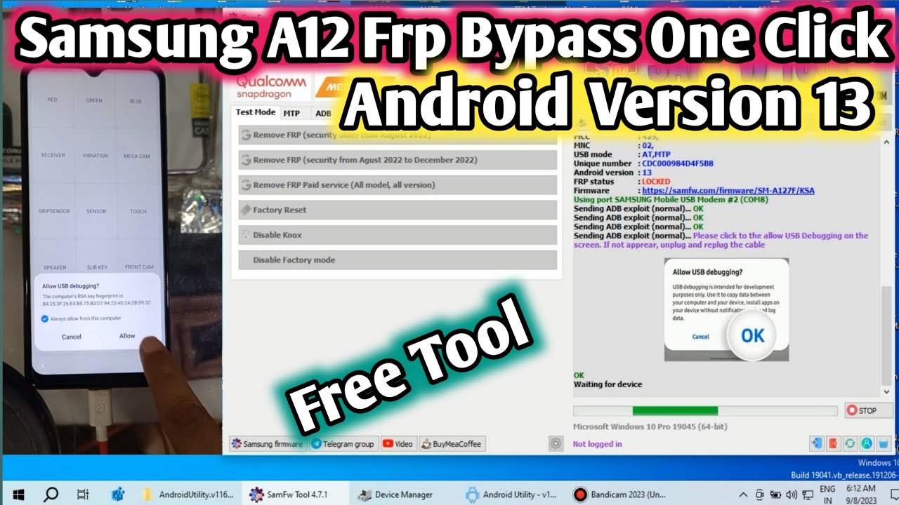 Samsung A12 frp bypass android version 13 | One click Free tool 2023 ...