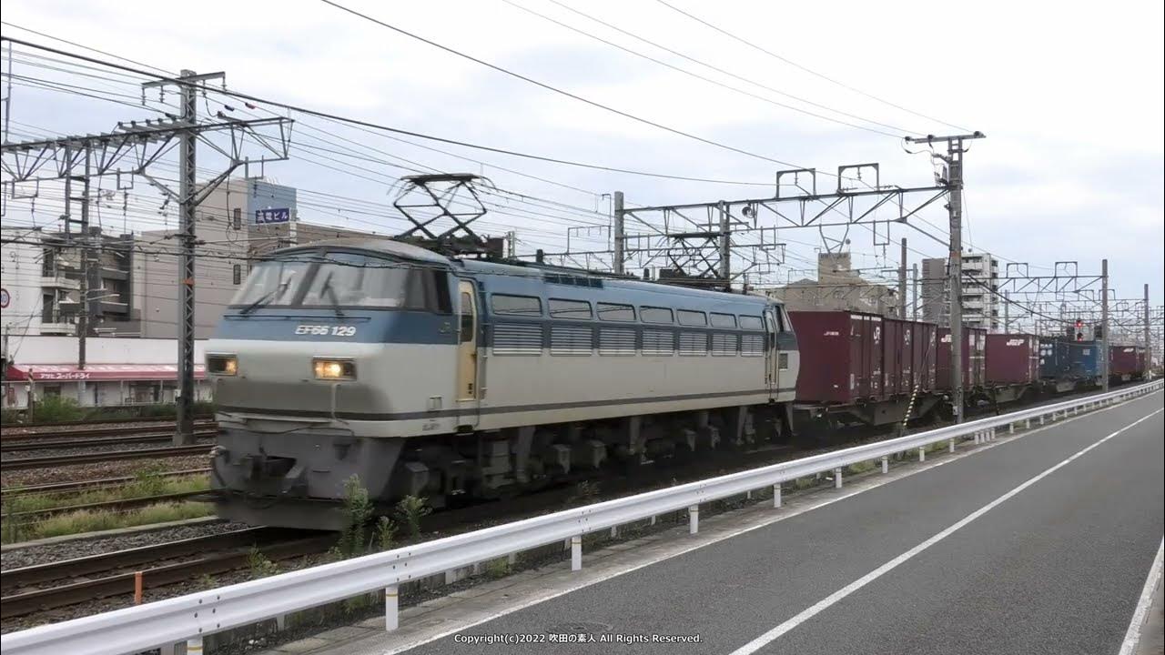 《JR貨物》短編成の82ﾚ貨物列車 牽引はEF66 129号機（R4.8.28） - YouTube